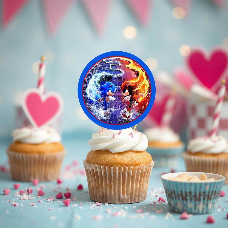 Sonic Cupcake Toppers, Sonic the Hedgehog, Digital Cupcake Toppers, 12 ...
