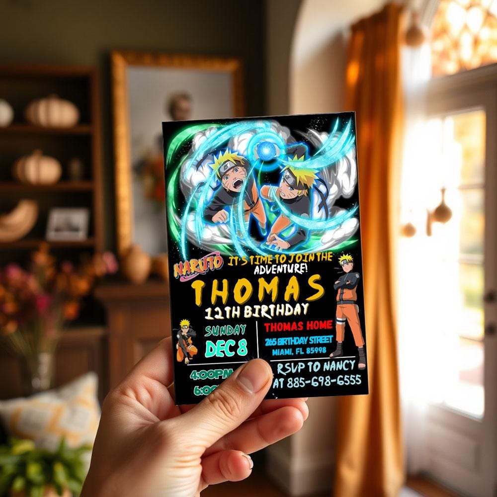 Anime Invitation, Naruto Birthday Invitation, Naruto Anime Invite ...