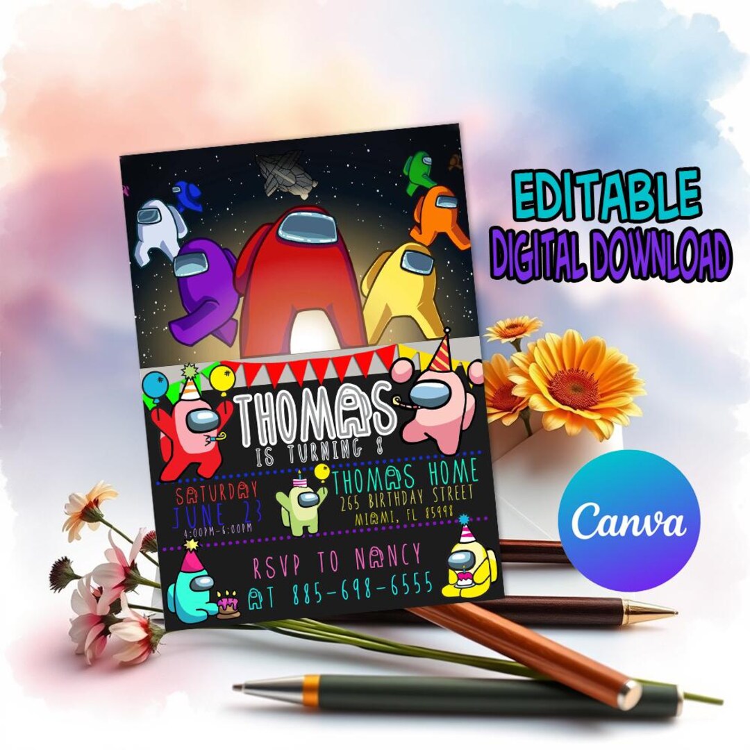 Editable Among Us Invitation, Among Us Birthday Invitation, Amoung Us ...