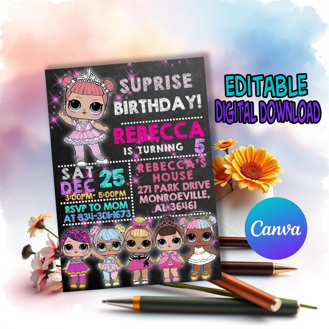 Suprise Doll Invitation, Lol Girl Birthday Invitation, Little Doll ...