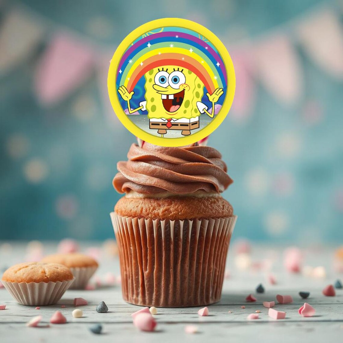 SPONGE Bob Cupcake Toppers, Spongebob, Digital Cupcake Toppers, 12 Pcs ...