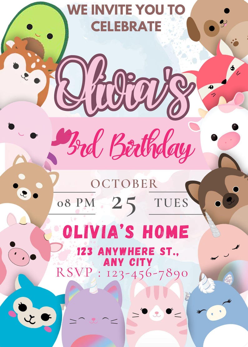 Squishmallow Invitation, Squishmallows Birthday Invitation ...