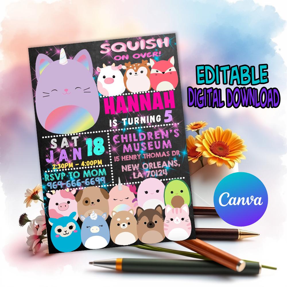 Squishmallow Invitation, Squishmallows Birthday Invitation ...