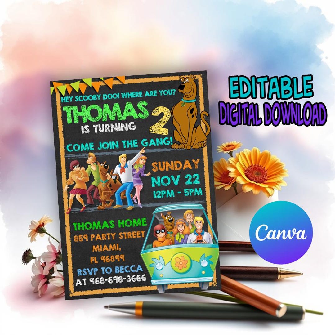 Scooby Doo Invitation, Scooby Doo Birthday Invitation, Scoobydoo Party ...