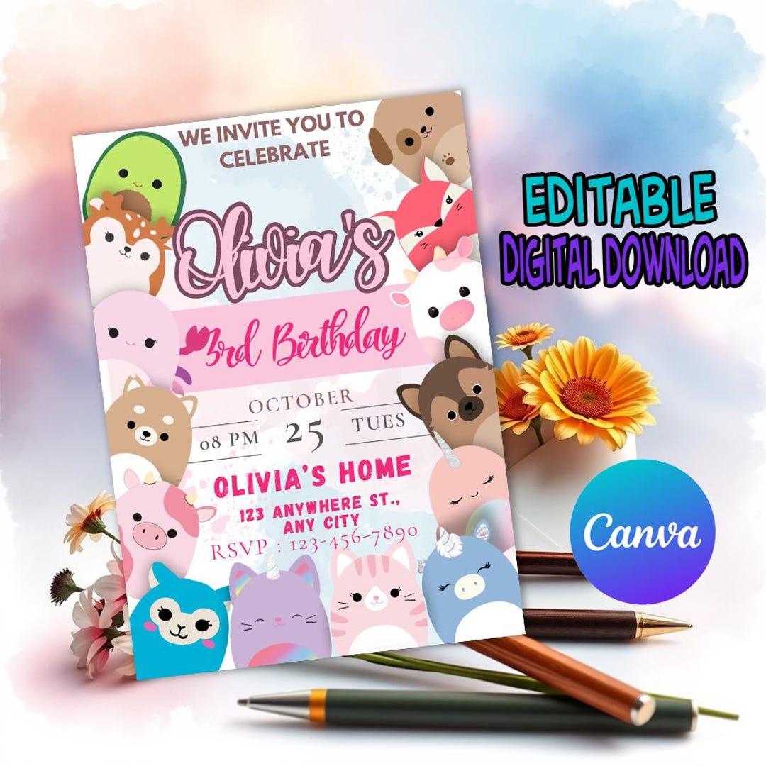 Squishmallow Invitation, Squishmallows Birthday Invitation ...