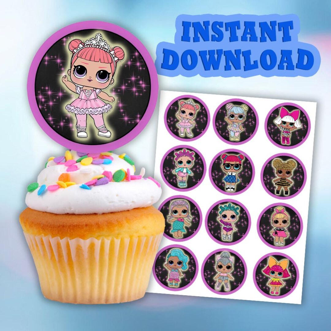 Suprise Doll Cupcake Toppers, Doll Birthday Suprise, Digital Cupcake ...