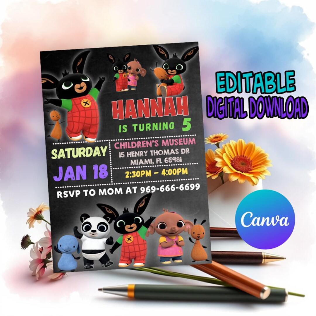 Bing Invitation, Bing Birthday Invitation, Bing Sula Pando Party Invite ...