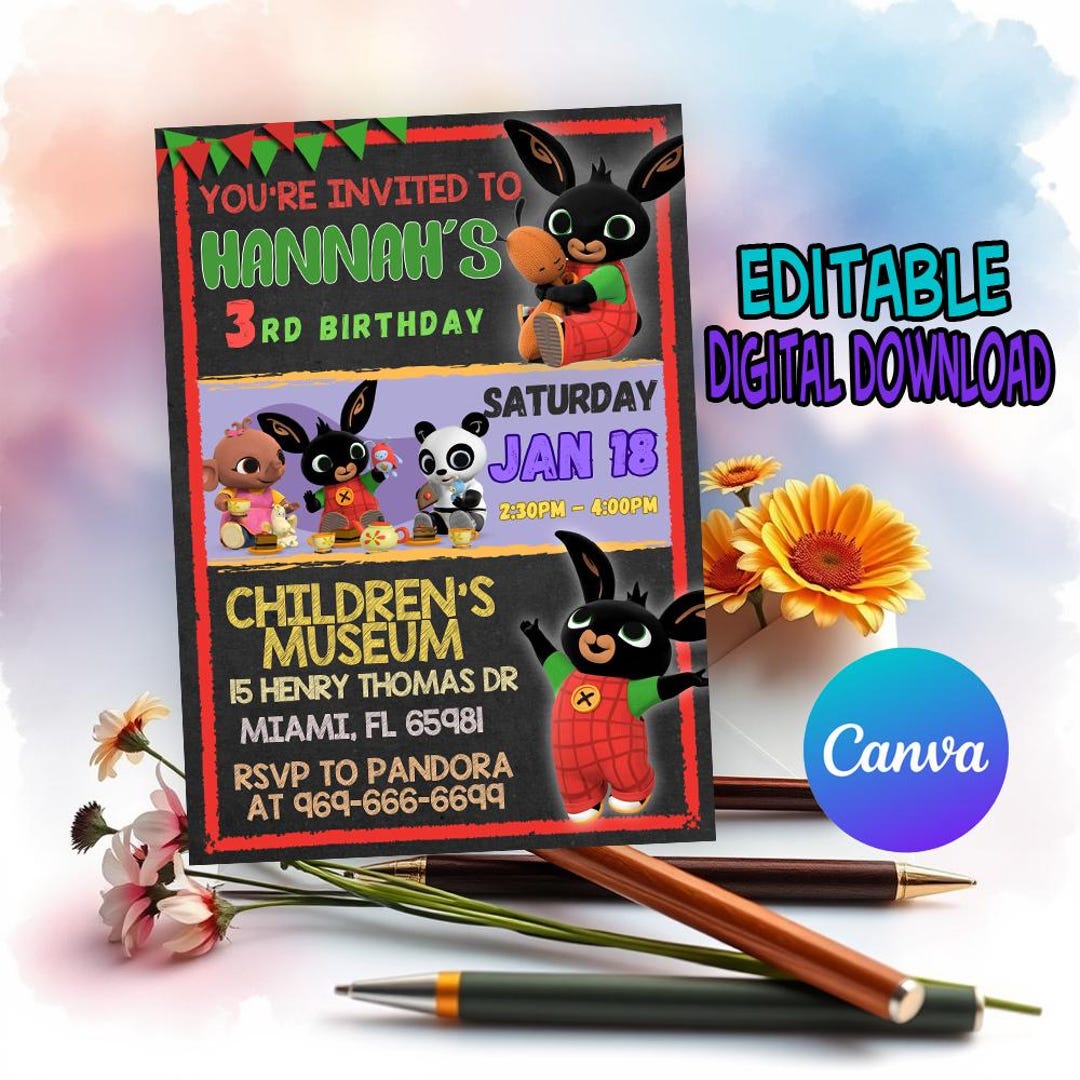 Bing Invitation, Bing Birthday Invitation, Bing Sula Pando Party Invite ...