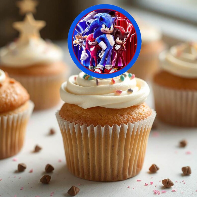 Sonic Cupcake Toppers, Sonic the Hedgehog, Digital Cupcake Toppers, 12 ...
