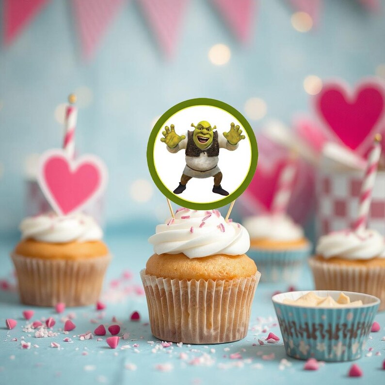 Shrek Cupcake Toppers, Shrek Cupcakes, Digital Cupcake Toppers, 12 Pcs ...