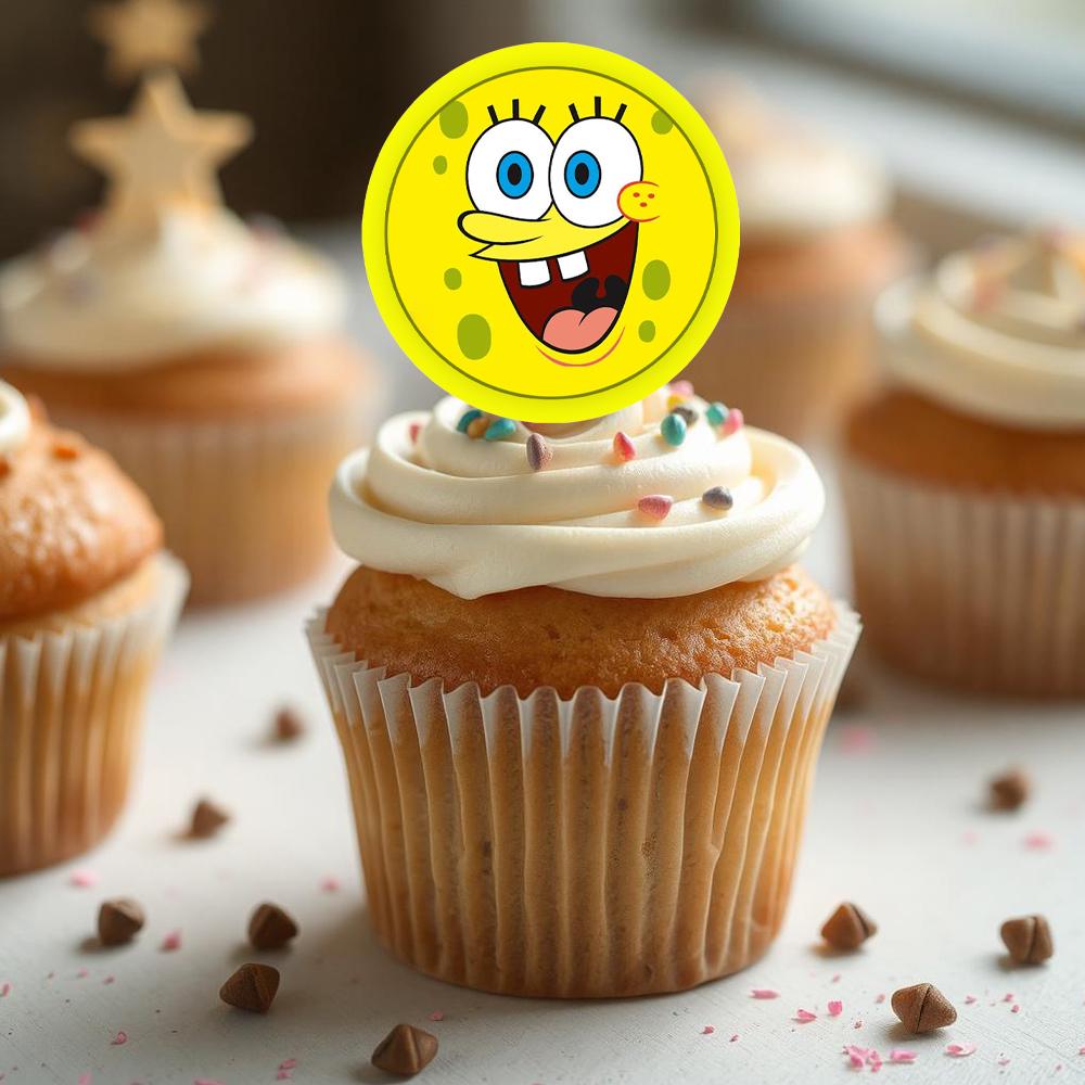 SPONGE Bob Cupcake Toppers, Spongebob, Digital Cupcake Toppers, 12 Pcs ...