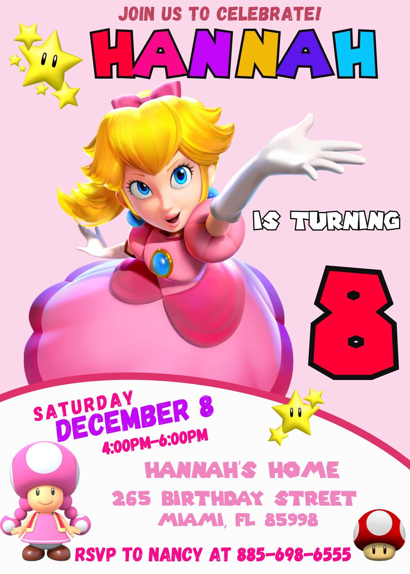 Princess Peach Invitation, Princess Peach Birthday Invites, Peach ...