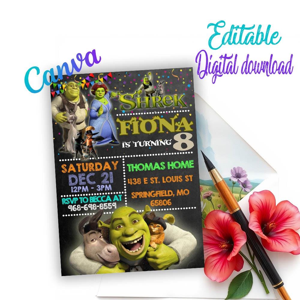 Shrek Invitation, Shrek Birthday Invitation, Shrek Birthday Party, Kids ...