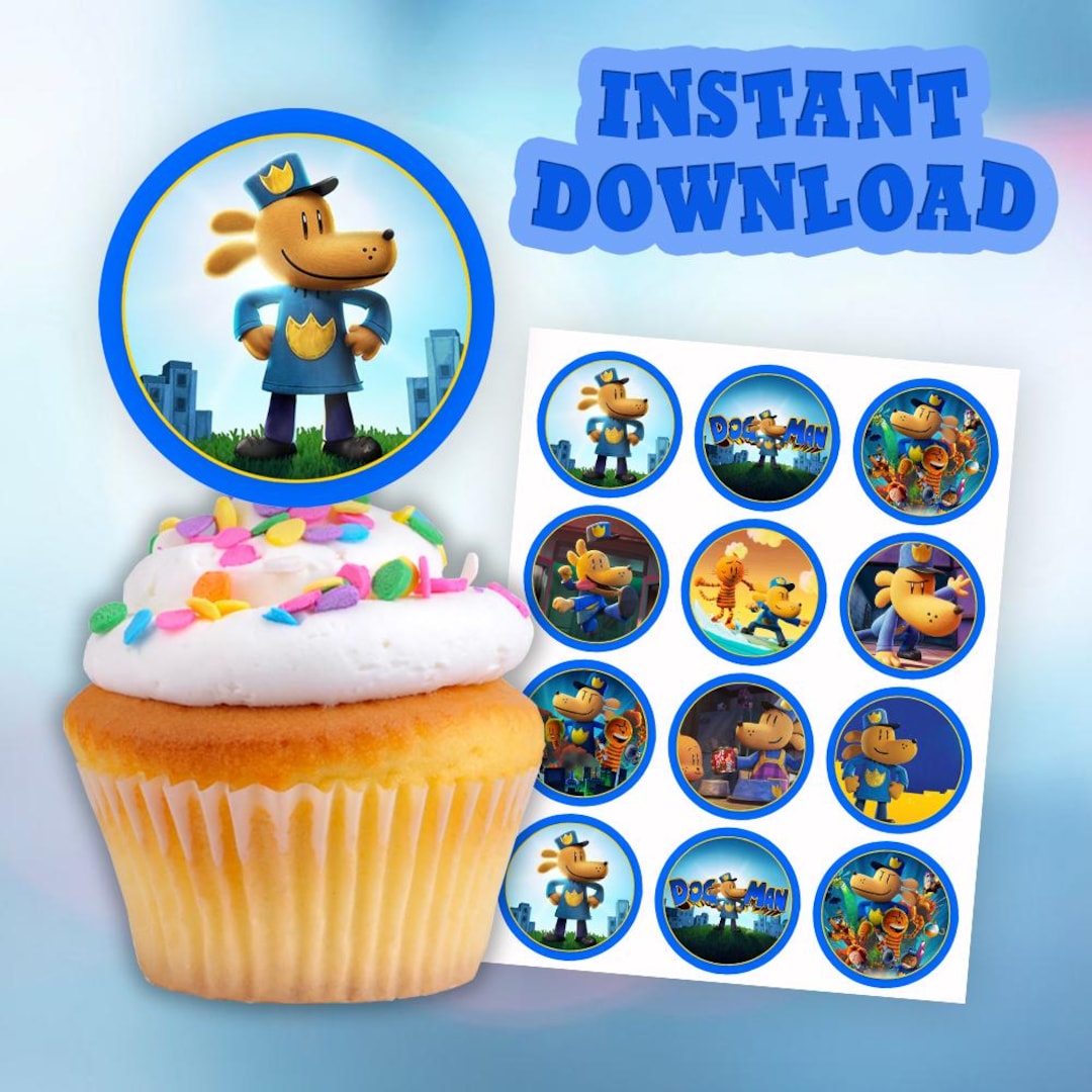 Dog Man Cupcake Toppers, Dogman Themed Party, Digital Cupcake Toppers ...