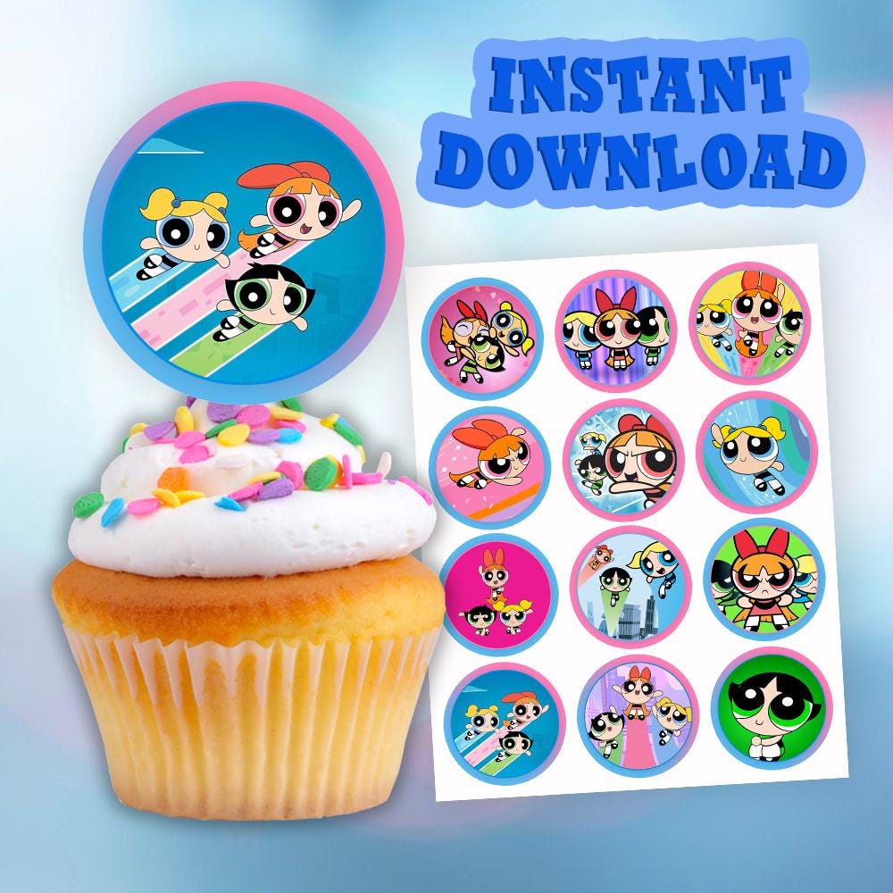Powerpuff Girls Cupcake Toppers, Powerpuff Girls, Digital Cupcake ...