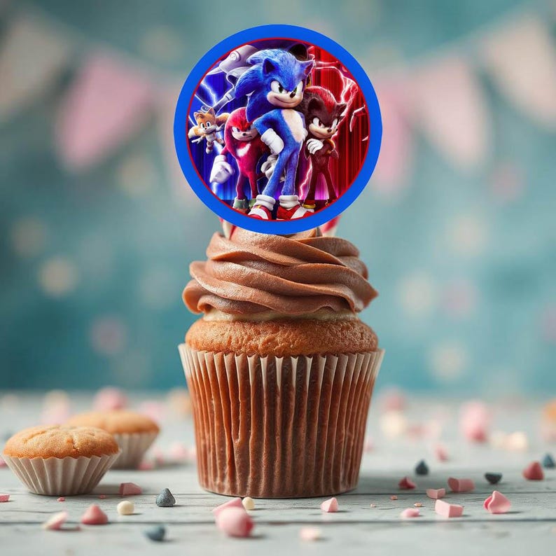 Sonic Cupcake Toppers, Sonic the Hedgehog, Digital Cupcake Toppers, 12 ...