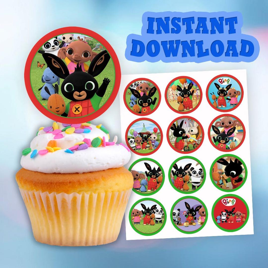 Bing Cupcake Toppers, Bing Digital Cupcake Toppers, 12 Pcs Cupcake ...