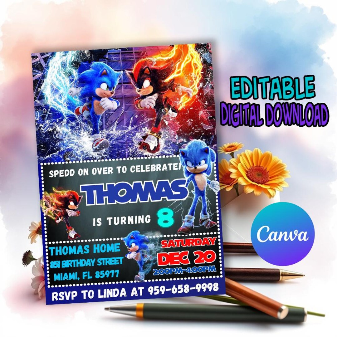 Sonic the Hedgehog Invitation, Sonic Birthday Invitation, Sonic Game ...