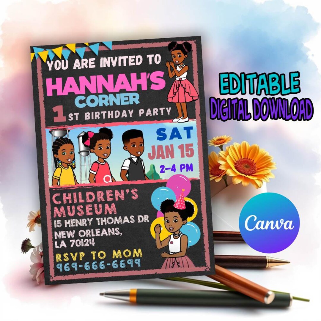 Gracie's Corner Invitation, Girl's Corner Birthday Invitation, Corner ...