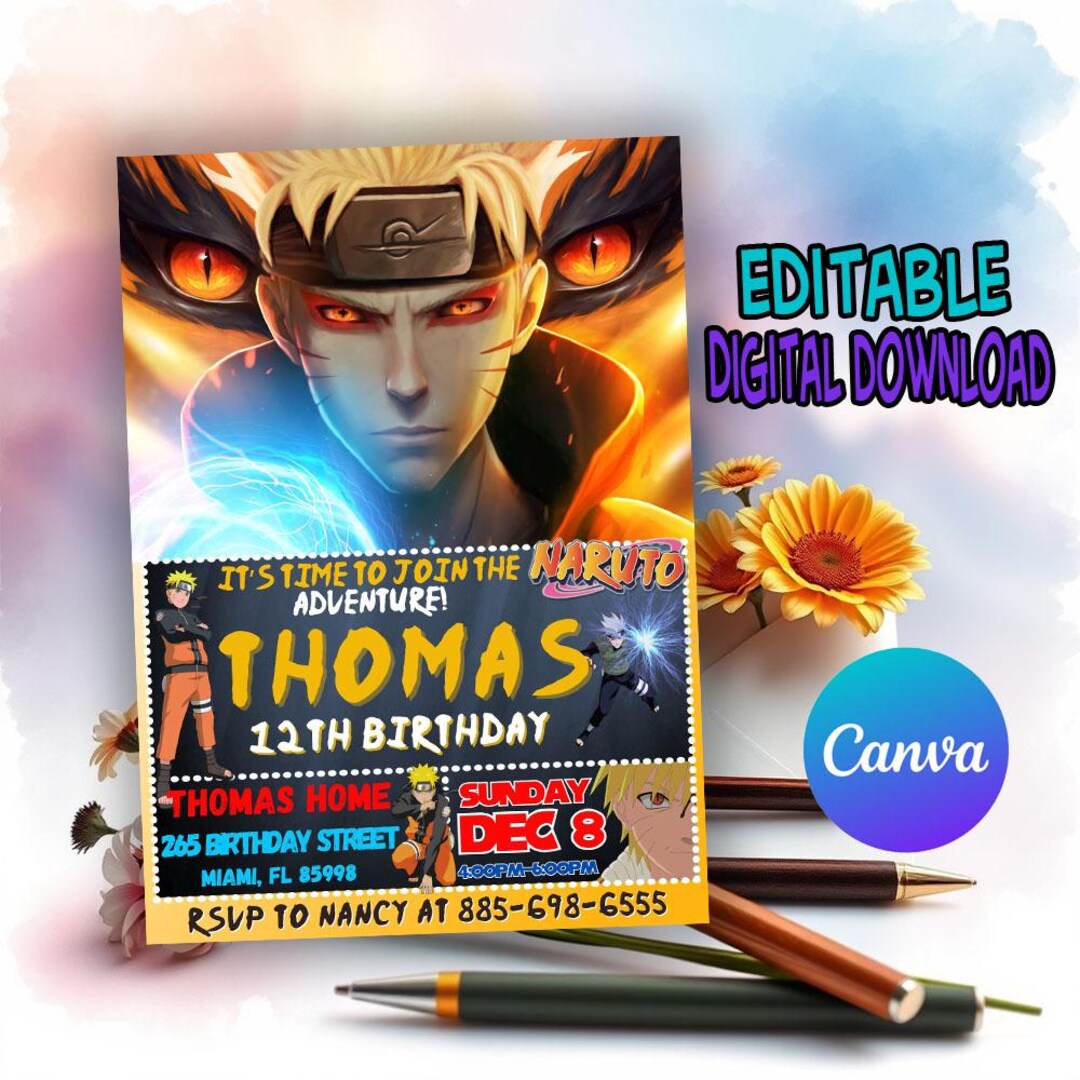 Anime Invitation, Naruto Birthday Invitation, Naruto Anime Invite ...