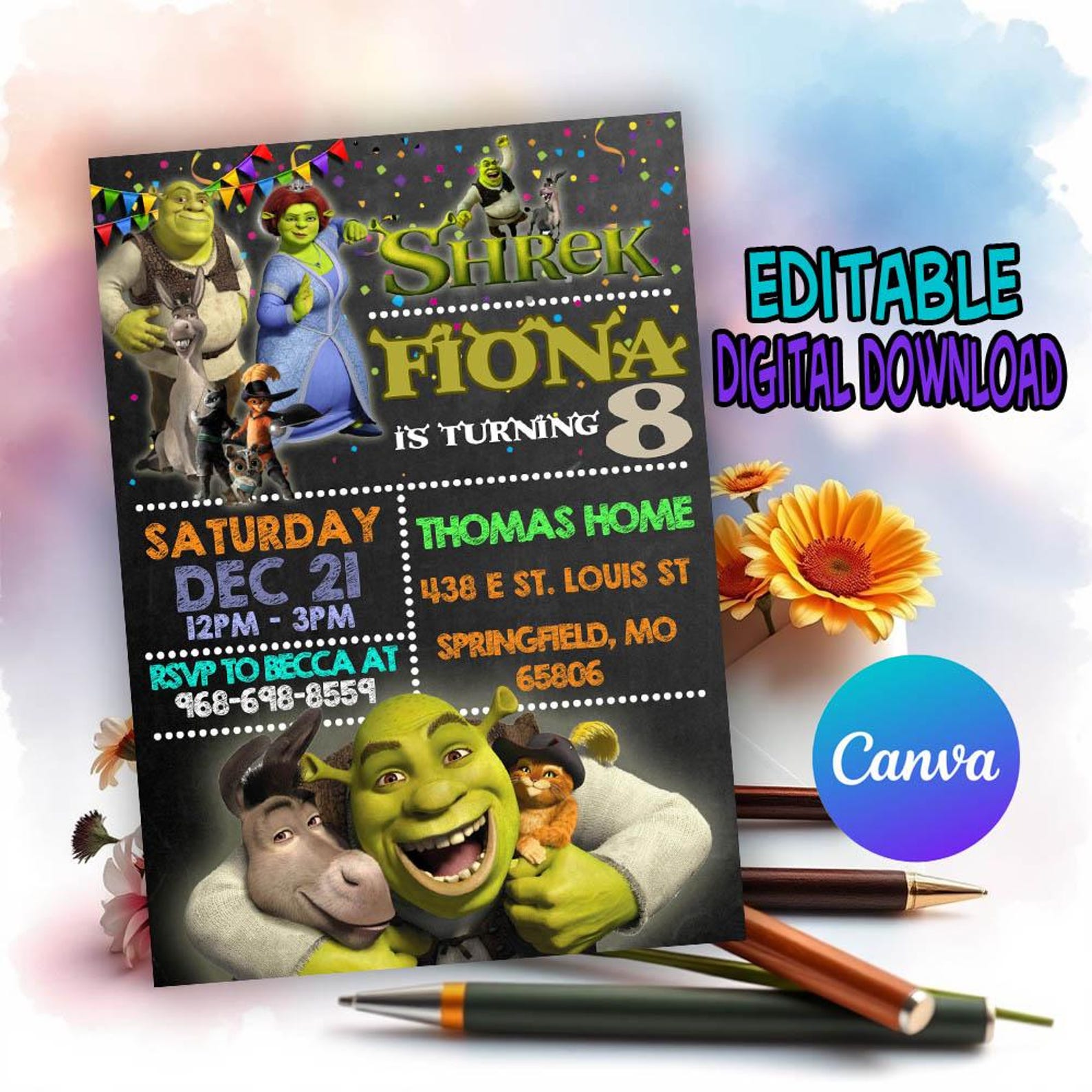 Shrek Invitation, Shrek Birthday Invitation, Shrek Birthday Party, Kids ...