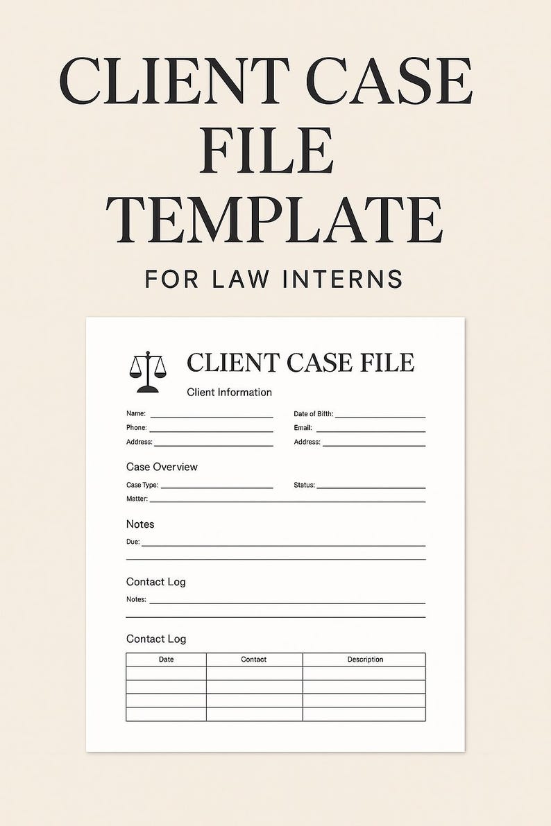 Client Case File Template for Law Interns | Printable PDF Intake & Case ...