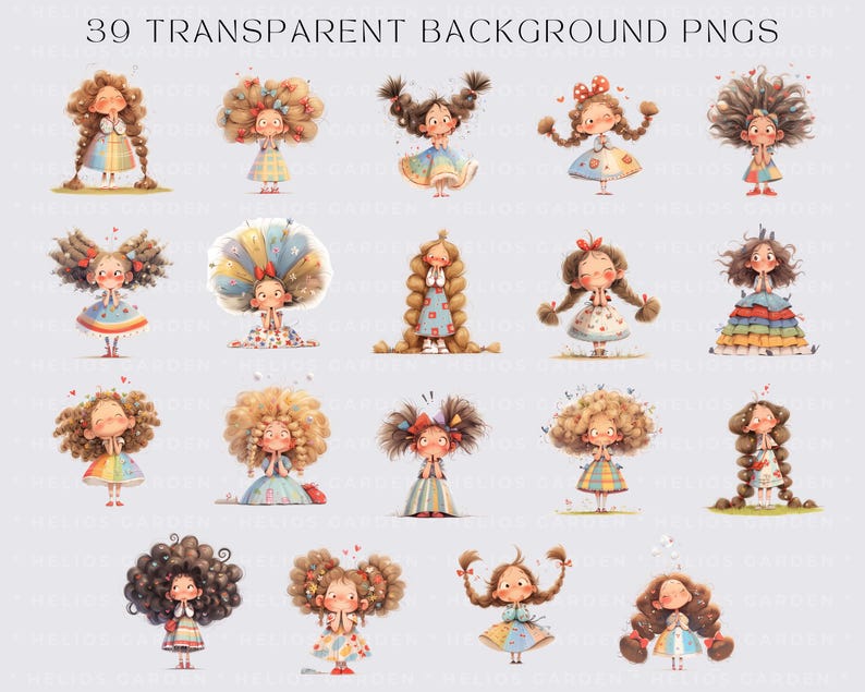 Quirky Girl Clipart, Watecolor Whimsical Hair Girl, Watercolor Pngs ...