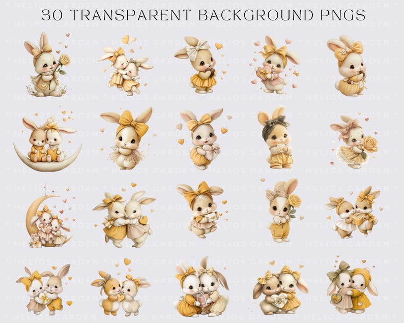 Watercolor Bunny Clipart Bundle: Cute Bunny With Love Whimsical Art ...