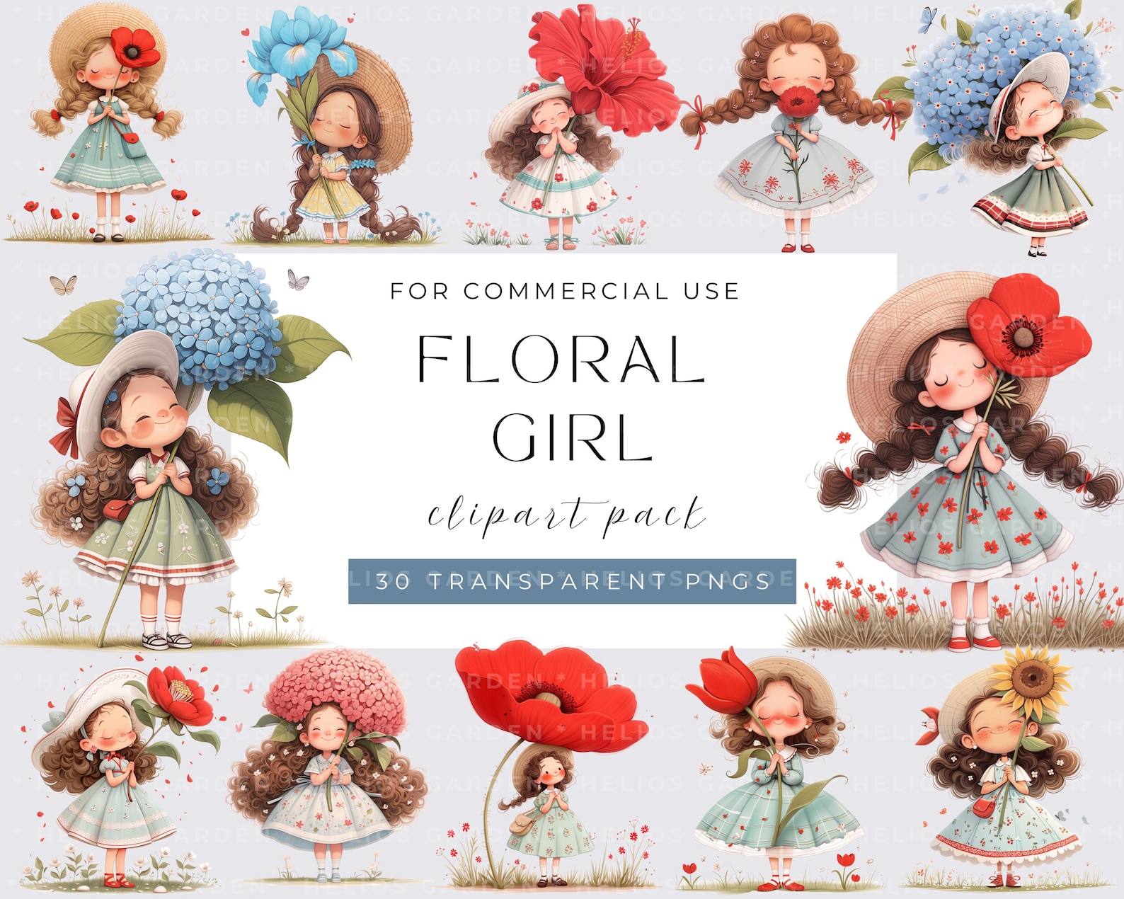 Flower Girls Clipart Quirky Girl Kawaii Digital Download Adorable Girl ...