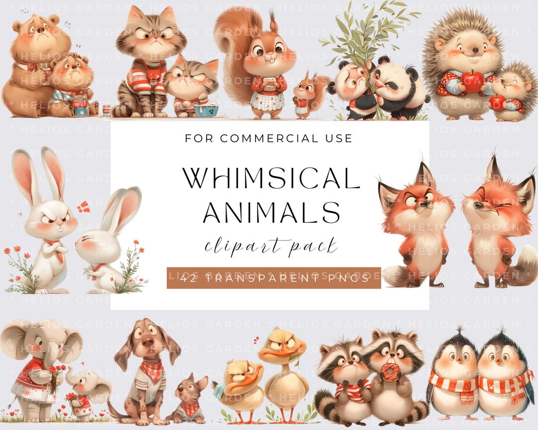 Watercolor Whimsical Animal Love Clipart Bundle Valentine's Clipart ...