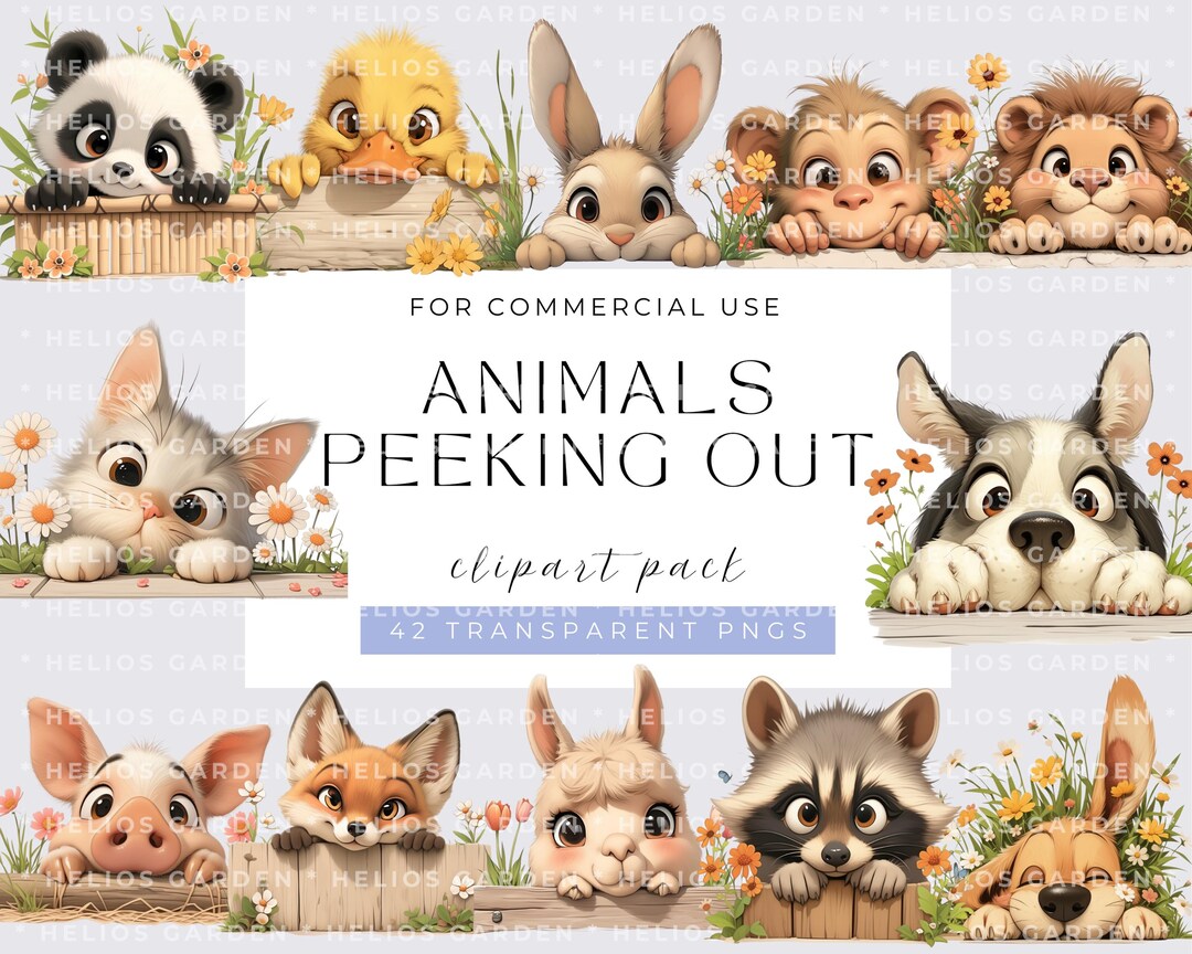 Quirky Animals Adorable Animals Peeking Out Clipart Set Cute Animal ...