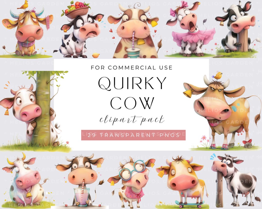 Funny Cow Clipart Bundle | Quirky Cow Clipart Bundle | Silly Cow ...