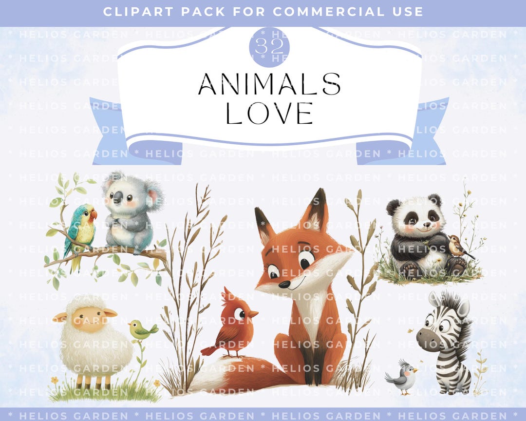 Animal Love Clipart Cute Animal Illustrations Adorable Animal Art ...