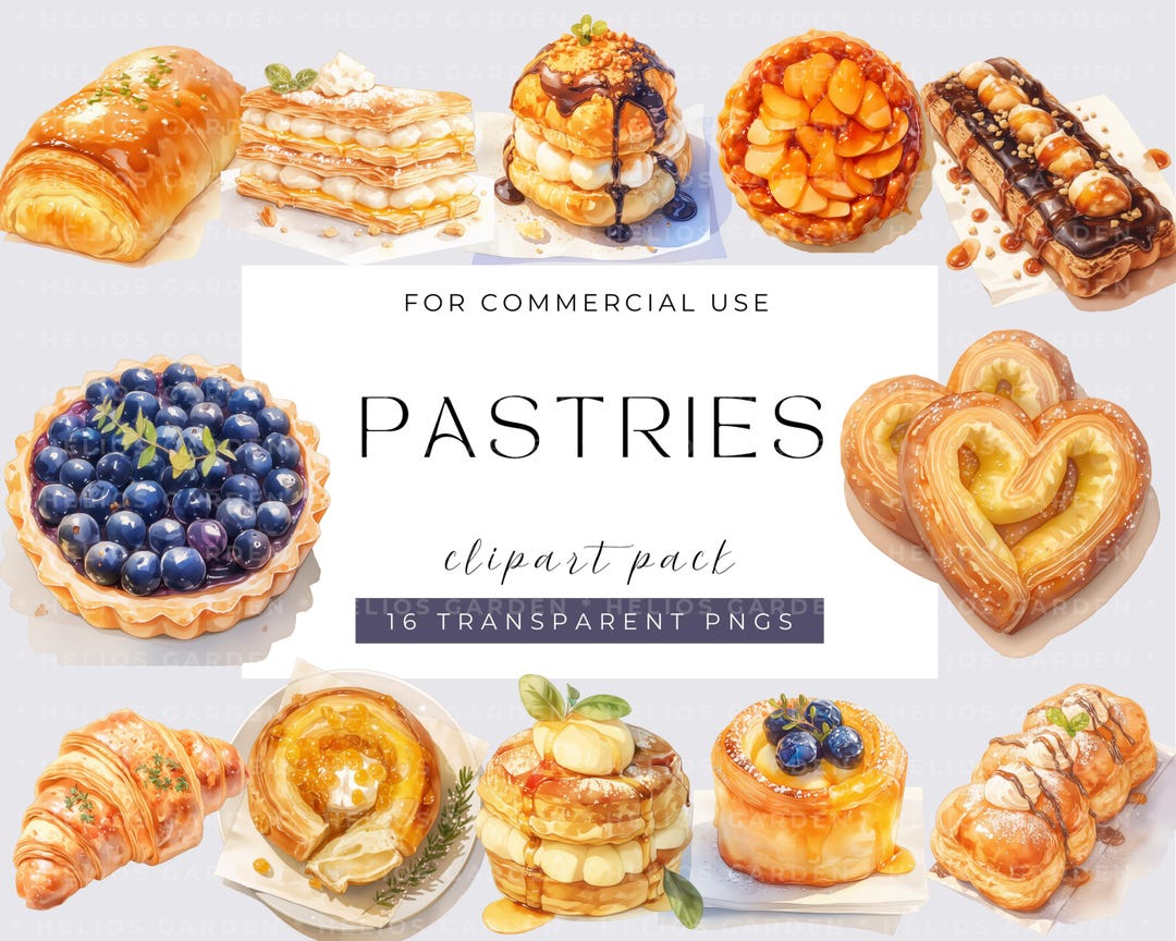 Watercolor French Pastries Clipart, French Dessert Patisserie Clipart ...