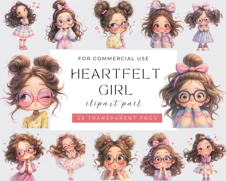 Girl Clipart, Watercolor Whimsical Emotional Girl, Watercolor Pngs ...