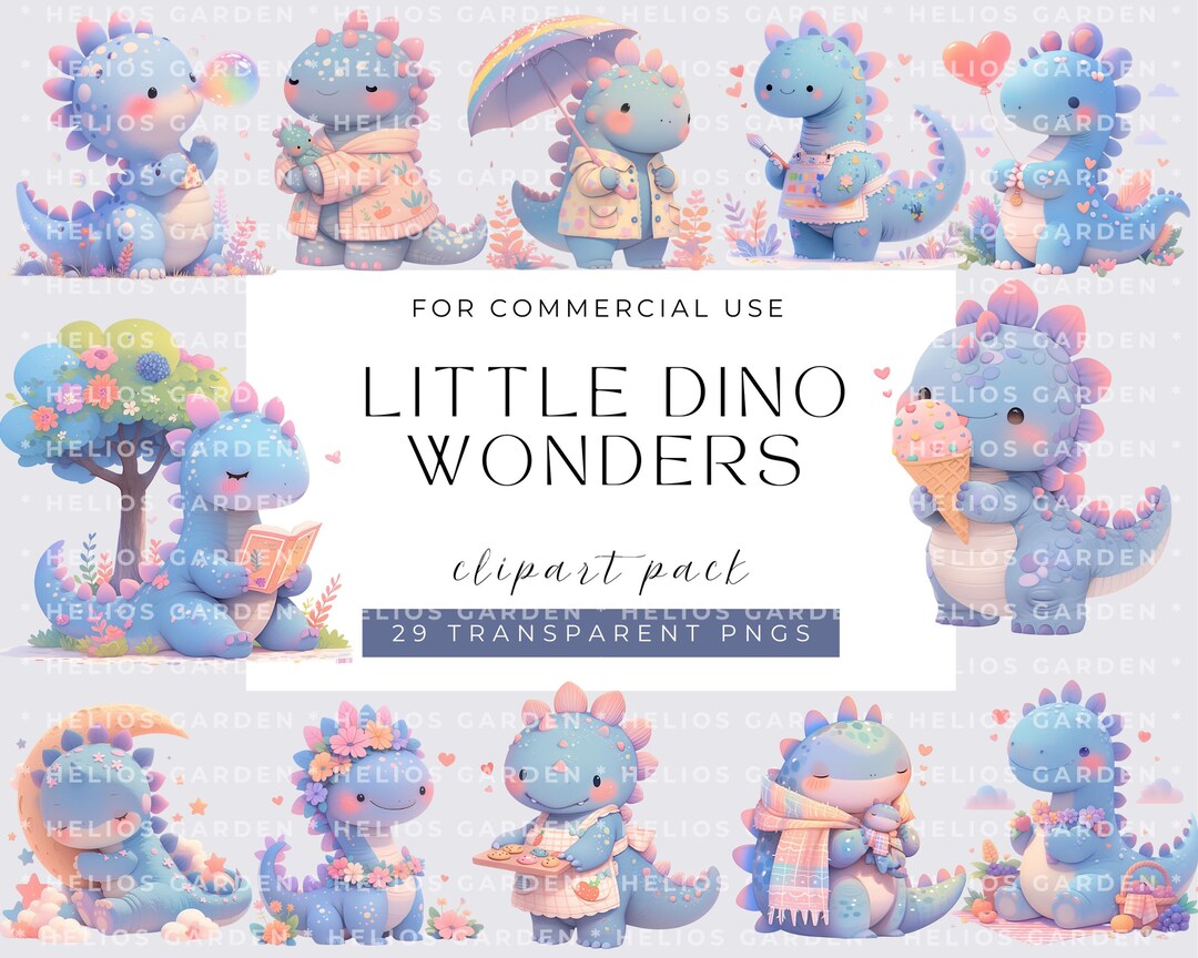 Watercolor Cute Dinosaurs Clipart Bundle, Jurassic Dino Clipart ...