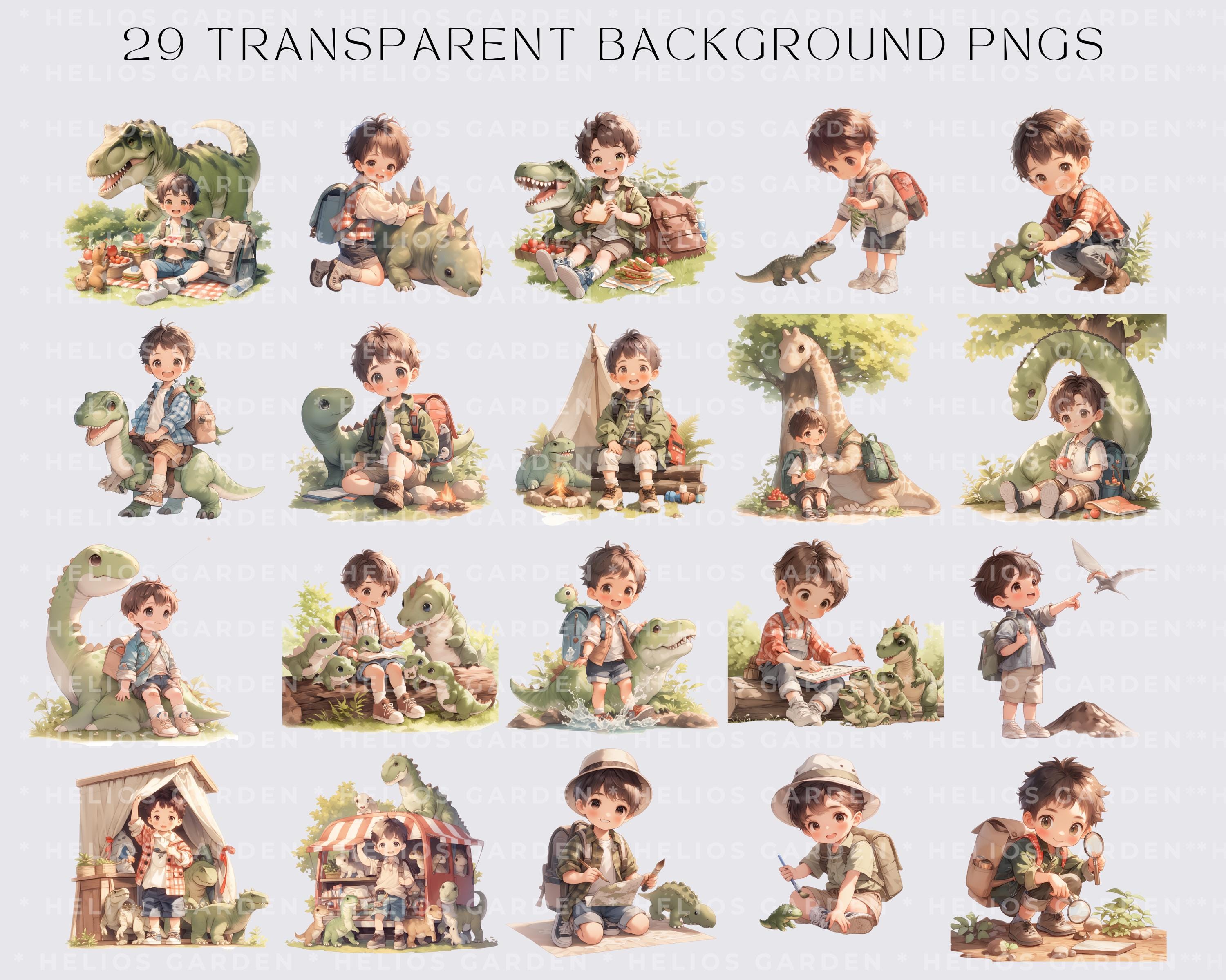 Watercolor Cute Boy and Dinosaurs Clipart Bundle, Jurassic Dino Clipart ...