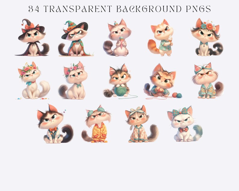 Quirky Cat Clipart PNG Whimsical Cats Kitten Sublimation Clip Art Cute ...