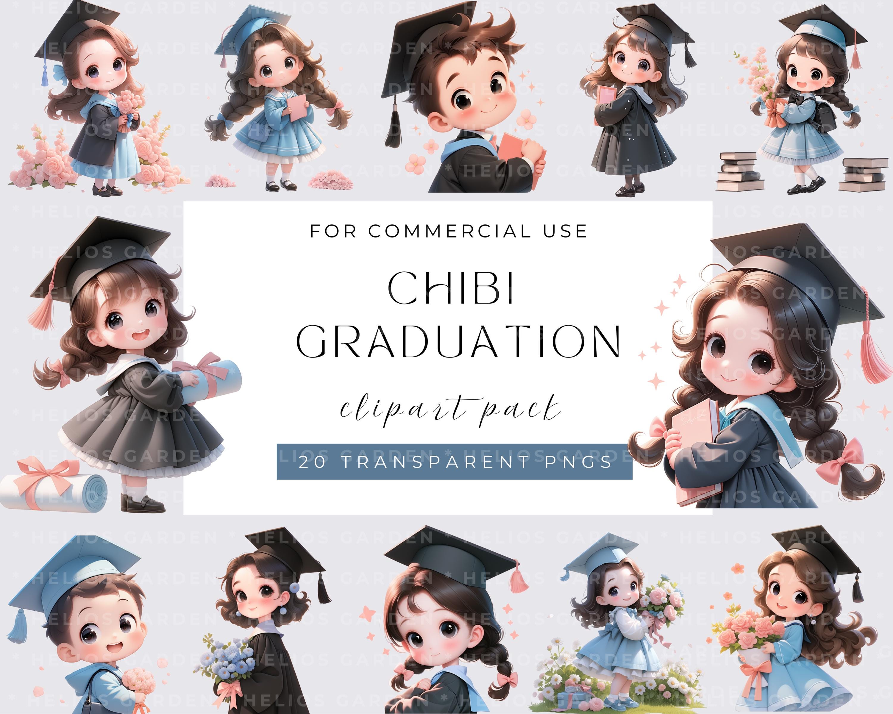 Graduation Boys and Girls Clipart, Chibi Graduation Download ...