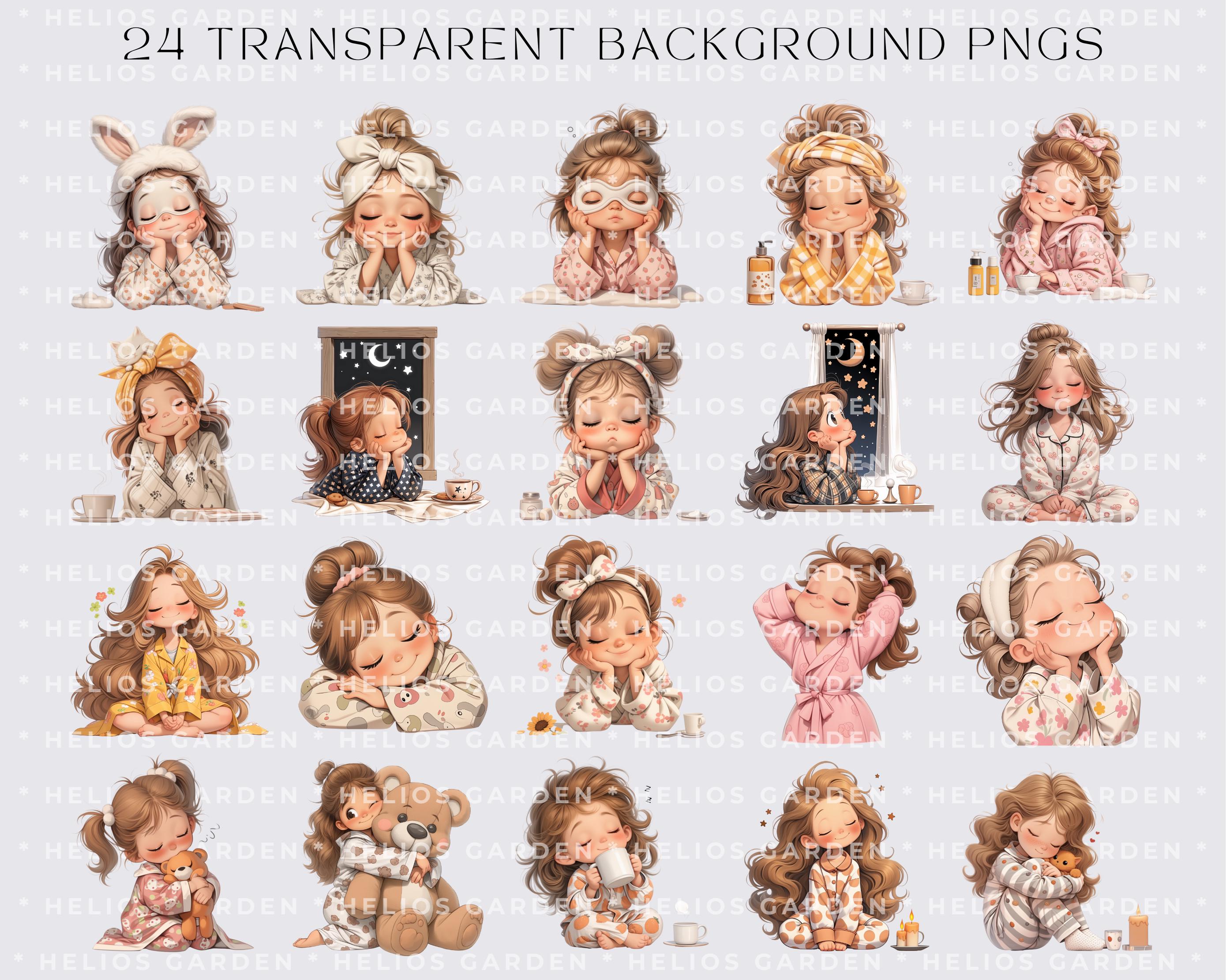 Bedtime Routine Girl Clipart: Cozy Pajamas, Sleepover Decor (digital ...