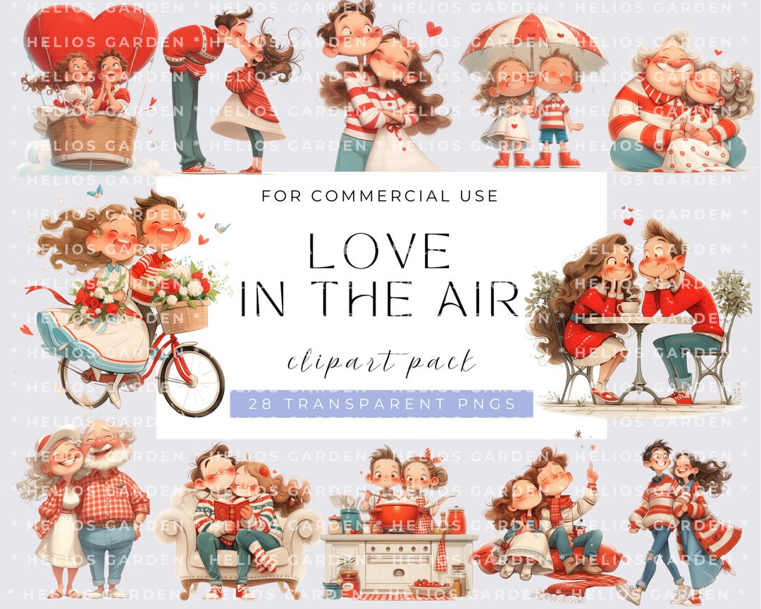 Romantic Love in the Air Clipart Pack With Heart Balloons Love Letters ...