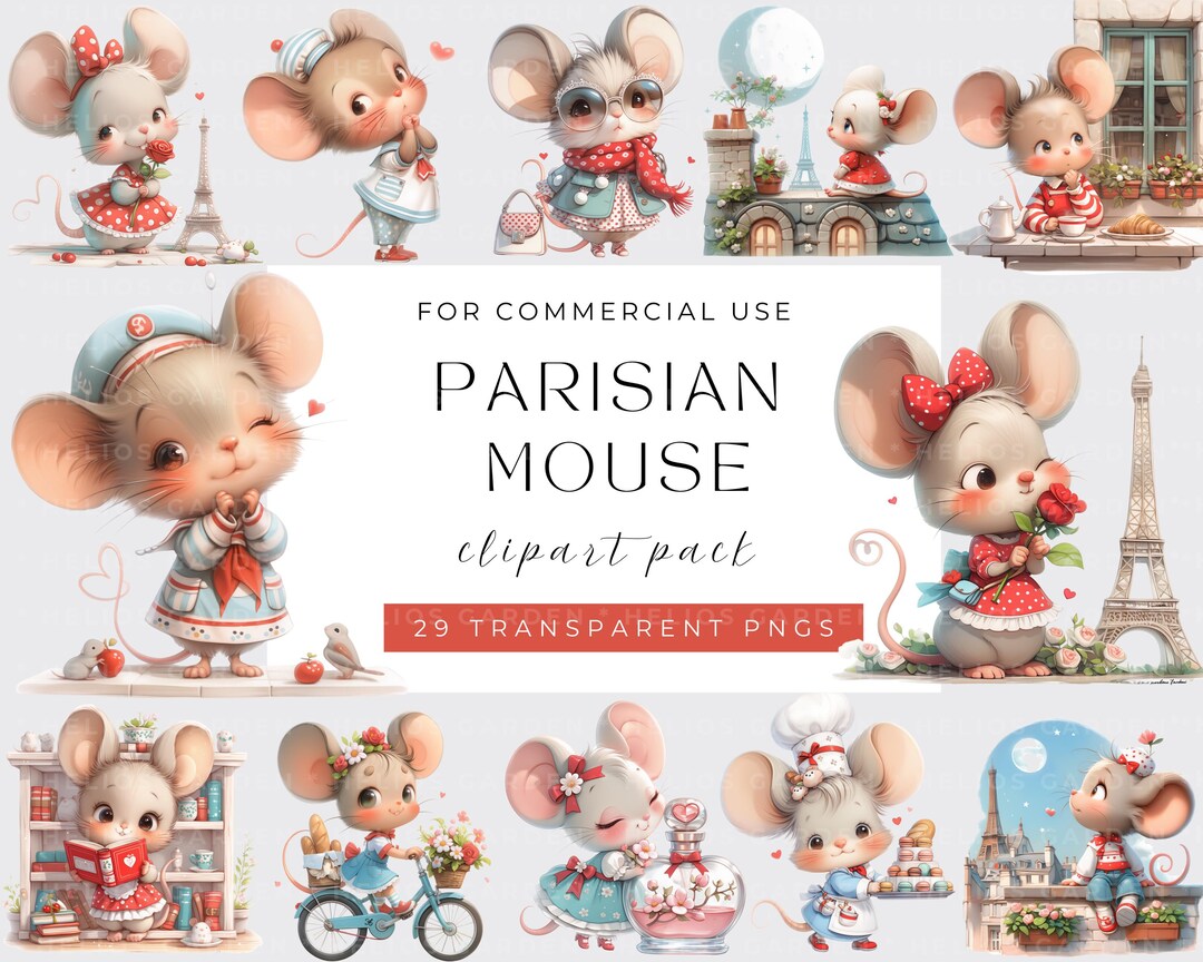 Watercolor Parisian Mouse Clipart, Mice Png, Animal Baby Mouse With ...