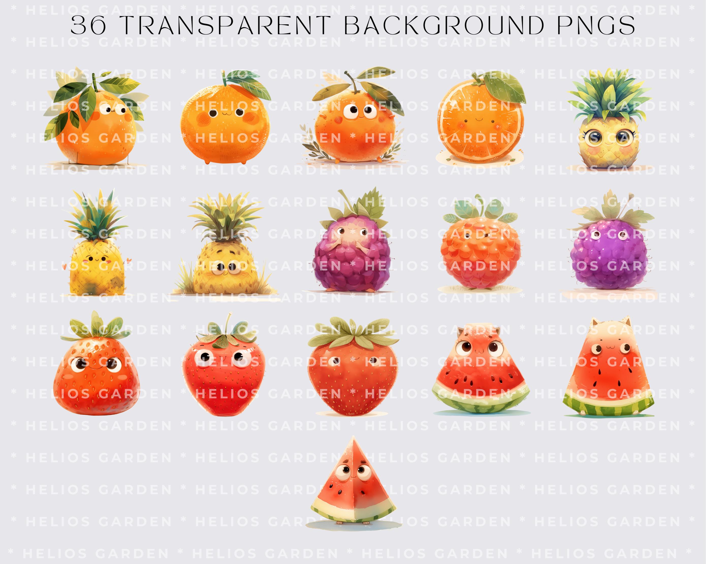 Quirky Fruit Clipart, Watercolor Fruits PNG Bundle, Fruit Sublimation ...
