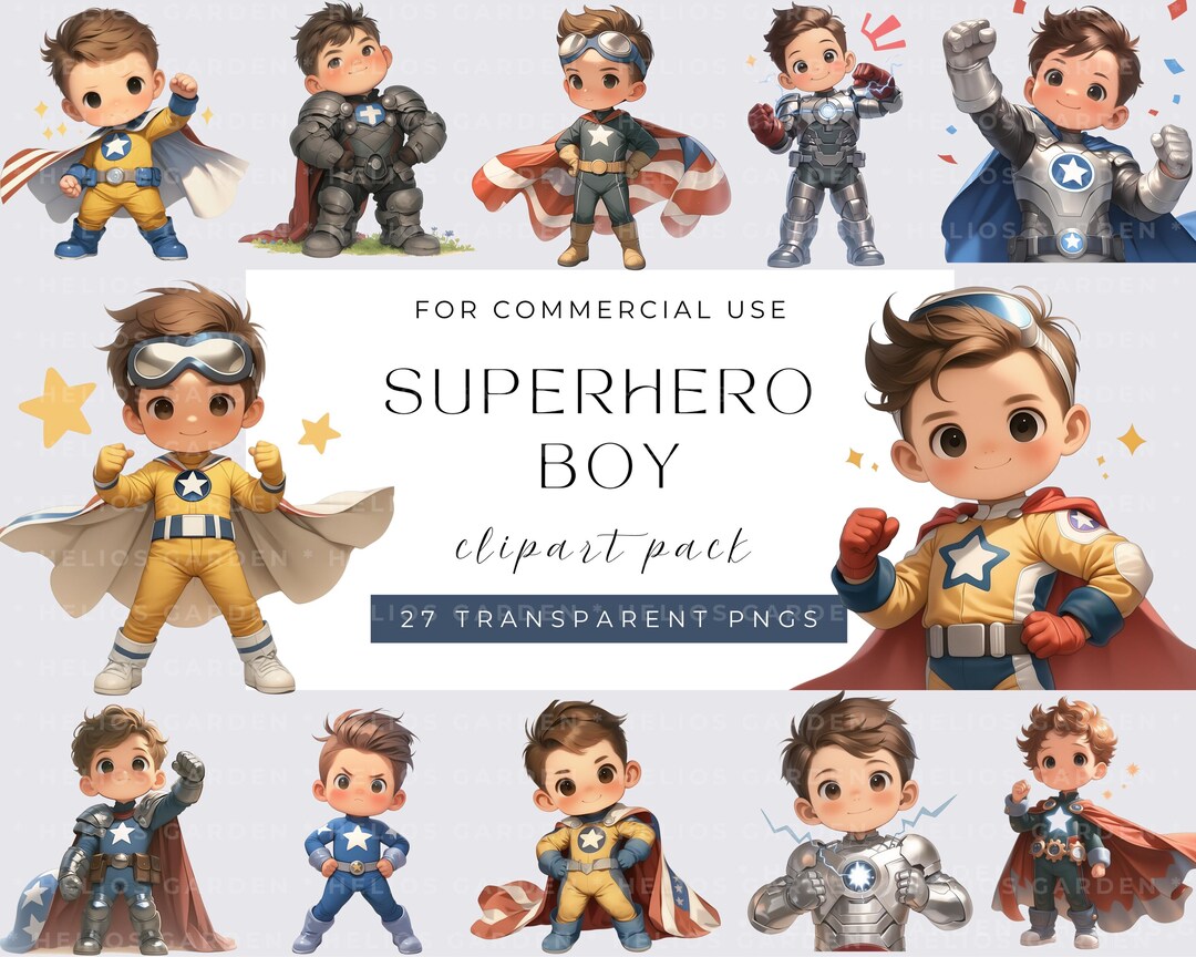Watercolor Superhero Boy Clipart Cute Superhero Clipart Baby Heroes ...