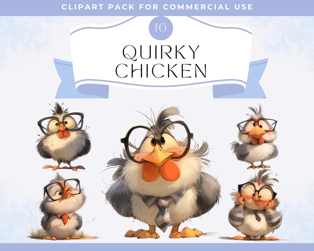 Quirky Whimsical Chicken Clipart, Shabby Chic Chicken, 16 Pngs ...