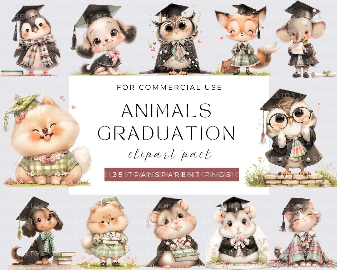 Watercolor Cute Graduation Animals Clipart, Safari Animals Clipart ...