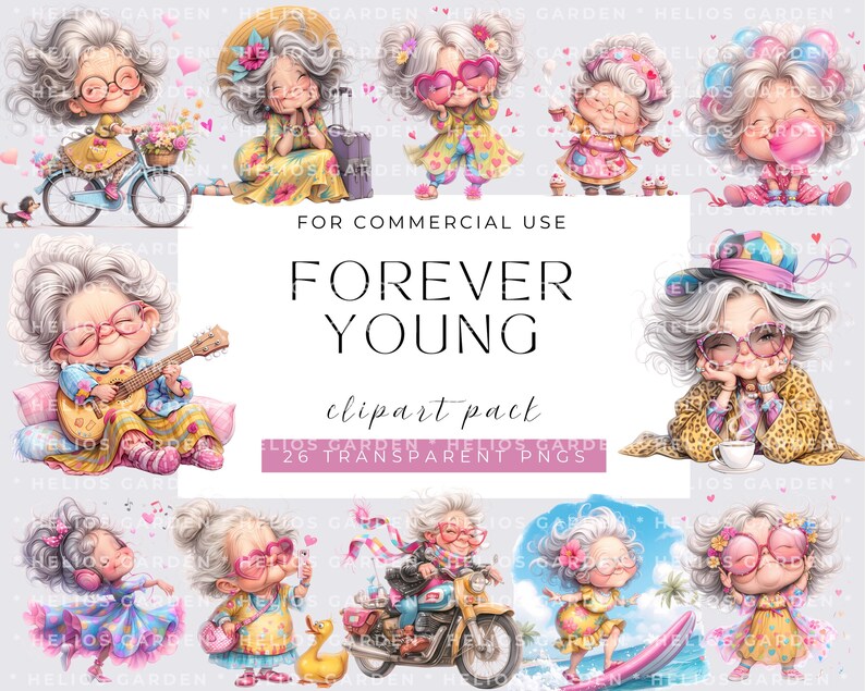 Watercolor Quirky Senior Clipart, Granny Old Lady Clipart Bundle ...