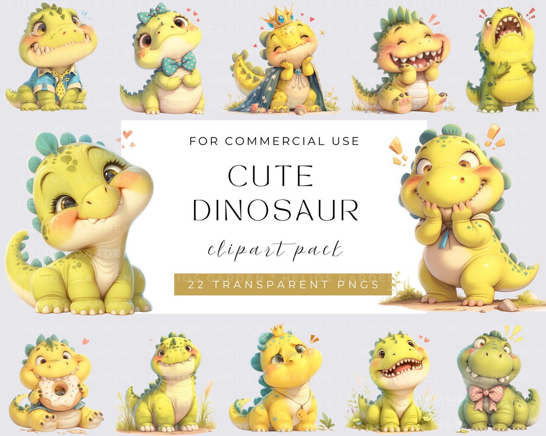 Watercolor Cute Dinosaurs Clipart Bundle, Jurassic Dino Clipart ...