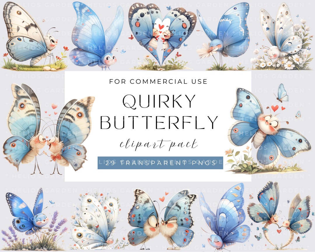 Watercolor Quirky Butterfly Clipart Whimsical Butterfly Illustrations ...