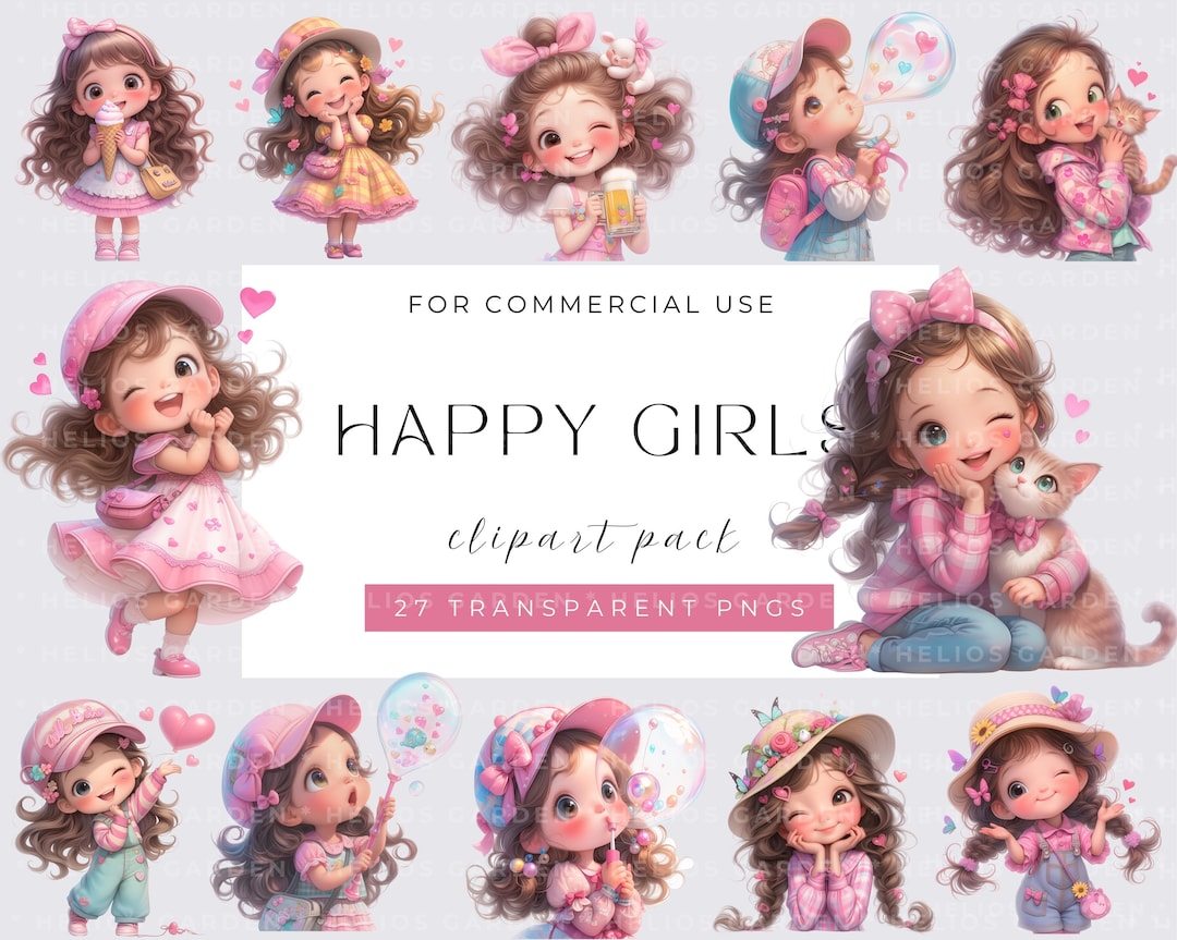 Watercolor Happy Girl Clipart: Whimsical Pngs for Junk Journals ...